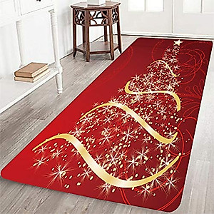 Ochine Christmas Area Rug Room Rugs Santa Snowmen Reindeer Floor Mat Christmas Decoration Indoor Red Soft Flannel Carpet Runner Area Rug Xmas Decor for Home Living Room Bedroom Dorm 71x24 Inch