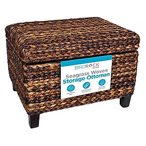 BIRDROCK HOME Woven Seagrass Storage Ottoman with Safety Hinges - Easy-to-Open Lid, Sturdy Construction - Natural Brown Finish - Large Storage Space Ideal for Living Room, Bedroom, Dorm - 22x18x16