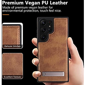 VIVINIKO for Galaxy S23 Ultra Case Leather, Thin Flexible Soft Grip Luxury Vgean Cover for Men, Protective Slim Kickstand Shockproof Phone Cases for Samsung S23 Ultra 5G 6.8" (2023) (Brown)