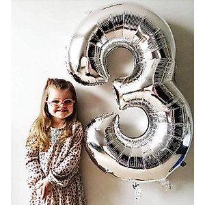 40 Inch Large Silver Number 0 Balloon Extra Big Size Jumbo Digit Mylar Foil Helium Balloons for Birthday Party Celebration Decorations Graduations Wedding Anniversary Baby Shower Supplies Engagement