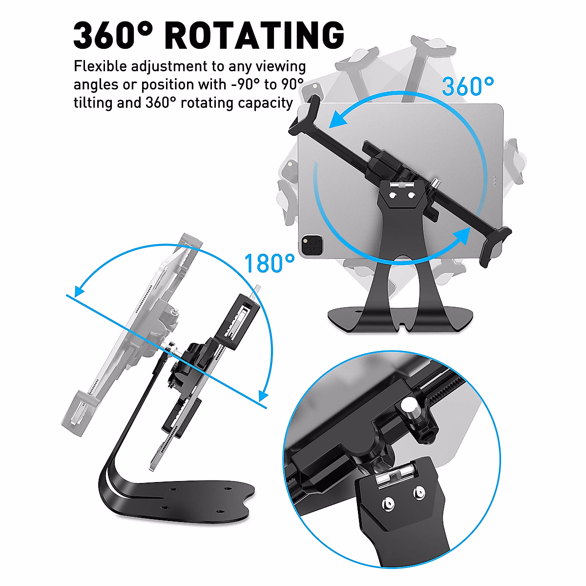 AboveTEK Anti-Theft iPad Stand, Universal Security POS Tablet Stand, Diagonally-Oriented iPad Locking Mount for 7-13 inch iPad, Galaxy with Security Cord and Key, 360° Swivel for Business and Retail