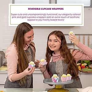 Pink Blush and Gold Party Cupcake Wrappers, 1st Birthday, Fairy Princess Birthday Parties, Sweet 16, Floral, Baby Shower Decorating Supplies, Bridal Shower, Wedding Cupcake Holder - 24 Count