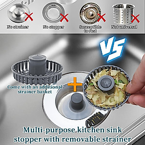 New Upgraded 3 in 1 Kitchen Sink Bounce Core Drain Strainer and Stopper, Sink Stopper with an Extra Sink Strainer Basket for US Standard 3-1/2 Inch Brass Electroplate Silver