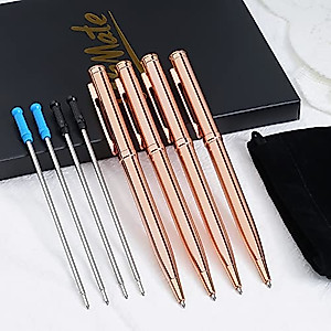 WEMATE 4Pcs Slim Retractable Ballpoint Pens, Extra 4Pcs Ink Refills in Black and Blue, Metal Pen 1.0mm Medium Point, Writing Pens with Gift Box for Office,Students, Teachers and Wedding Rose Gold