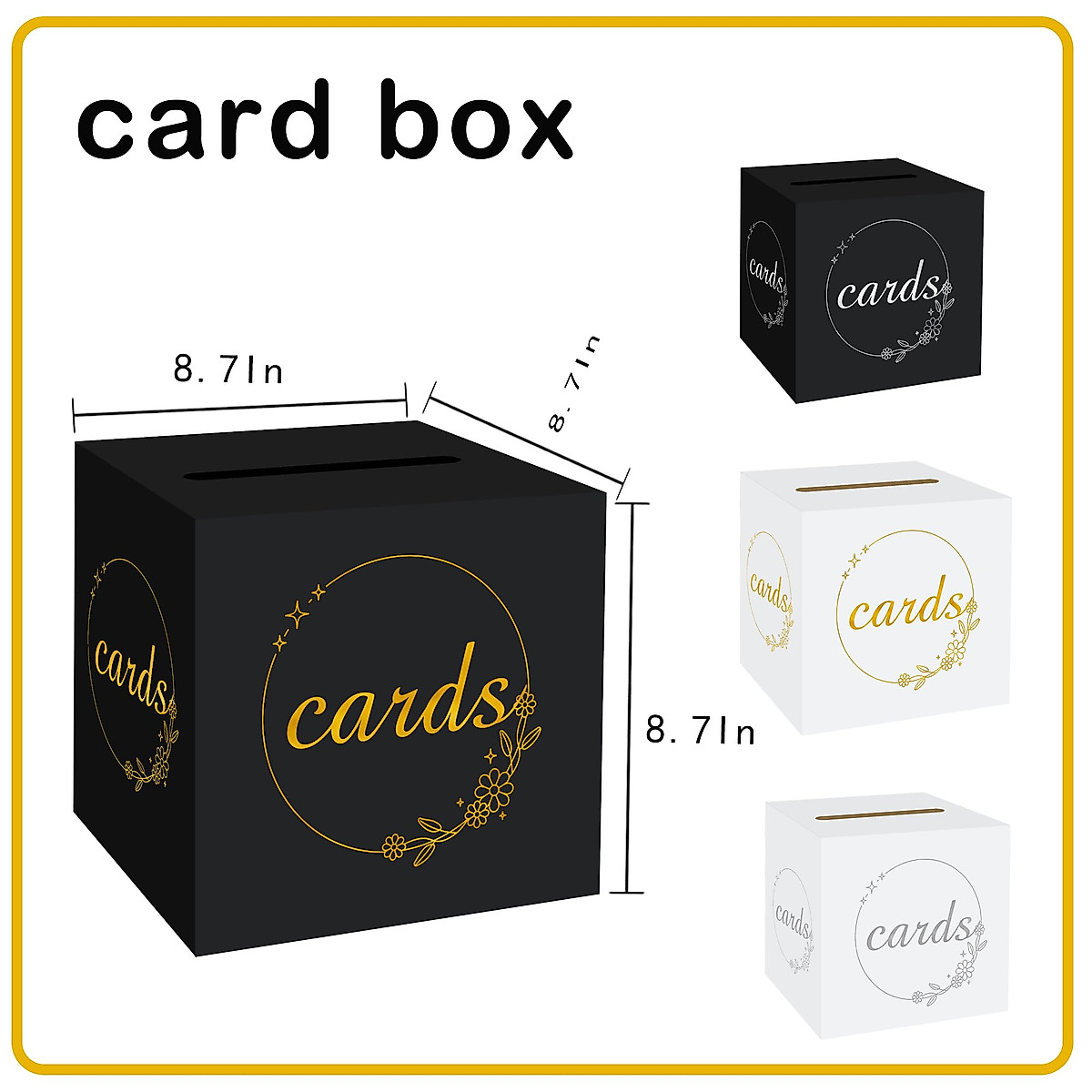 Laroder 1 Pack Black Card Box Wedding Card Box Graduation Card Box Holder Card Box for Party Baby Bridal Shower Funeral Retirement Gold Card Box Cardboard Birthday Card Box Raffle Box