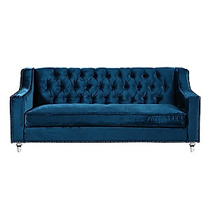 Iconic Home Dylan Velvet Modern Contemporary Button Tufted with Silver Nailhead Trim Round Acrylic Feet Sofa