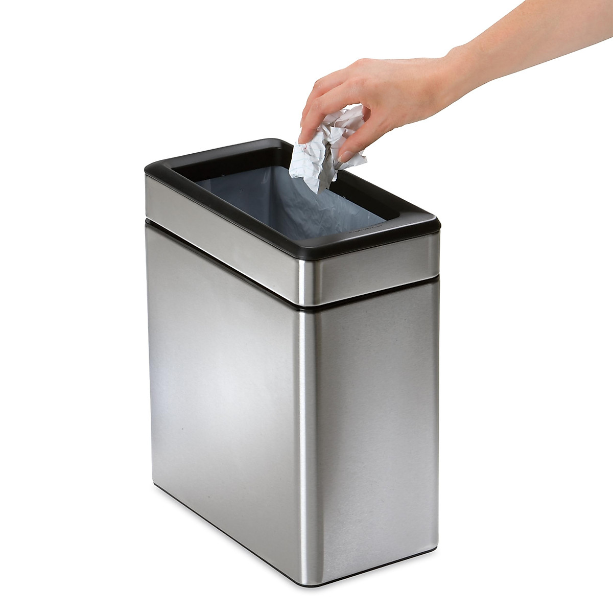 simplehuman 10 Liter / 2.6 Gallon Profile Open Trash Can, Brushed Stainless Steel