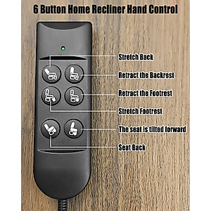 Lift Chair Remote Control for Home Power Recline Hand Control 6 Button Remote with 5-Pin Plug Extension Cable Fit for Okin Dewert Limoss Lazyboy Golden Catnapper