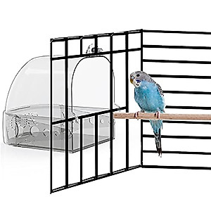 Hamiledyi Bird Cage Bath Parrot Bath Box Accessories Bird Bathing for Budgies Supplies Hanging Bathtub for Small Pet Cockatiel Canary Cockatoos Parakeet Conure Lovebird