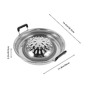 ABOOFAN Thai Korean BBQ Grill Pan Stainless Steel Barbecue Grill Topper Camping BBQ Pan for Shabu Vegetable Egg Pork Beef Meat Garlic Korean Cookware Silver