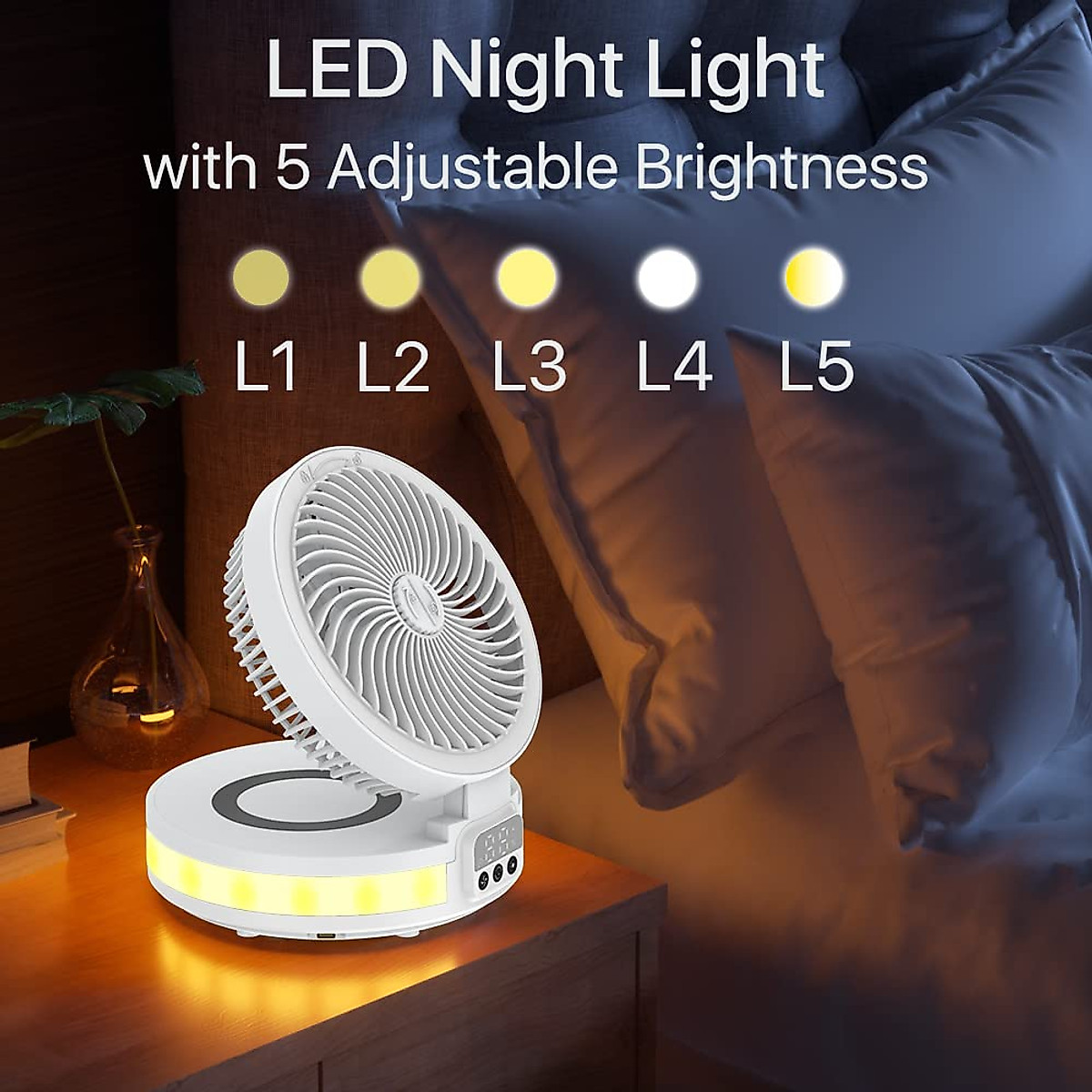 Jassco Air Circulator Fan, Desktop Fan, Portable Oscillating Table Fan for Whole Room, Wall-Mounted Fan, 4 Speeds, Personal Cooling Fan with LED Night Light for Home, Dorm, Workout