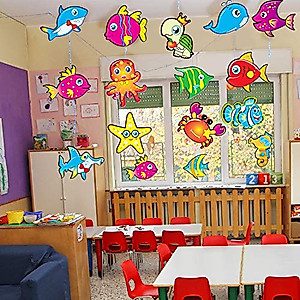 60 Pieces Ocean Cutouts Sea Animals Fish Cutouts for Bulletin Board OceanThemed Party Cutouts Classroom Accents Cutouts Decoration with 120 Pieces Adhesive Dots for Party Supplies