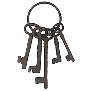Hananona 8" Vintage Cast Iron Skeleton Key Ring Antique Style Pirate Treasure Chest Keys Set for Farmhouse Decor, Halloween Home Decoration Prop (Style-1)