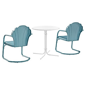 Crosley Furniture KO10010BL Tulip 3-Piece Outdoor Metal Bistro Set, Pastel Blue Satin