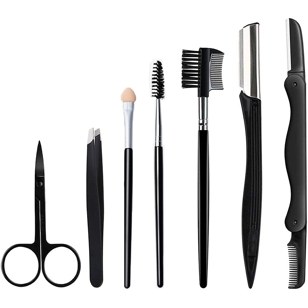 Eyebrow Scissors, 7 in 1 Eyebrow Kit, Professional Eyebrow Grooming Kits for Women, Including Brow Razors, Brush, Scissor, Tweezers, with Storage Box (1)