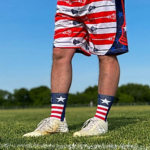 ChalkTalkSPORTS Lacrosse Youth Woven Mid-Calf Socks | USA | Red & White & Blue