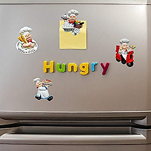 fzbali Italian Fat Chef Fridge Magnets Set of 4, Cute Chef Figurine Statue Decorations for Home Kitchen Restaurant, Funny 3D Resin Baker Refrigerator Decors Accessories