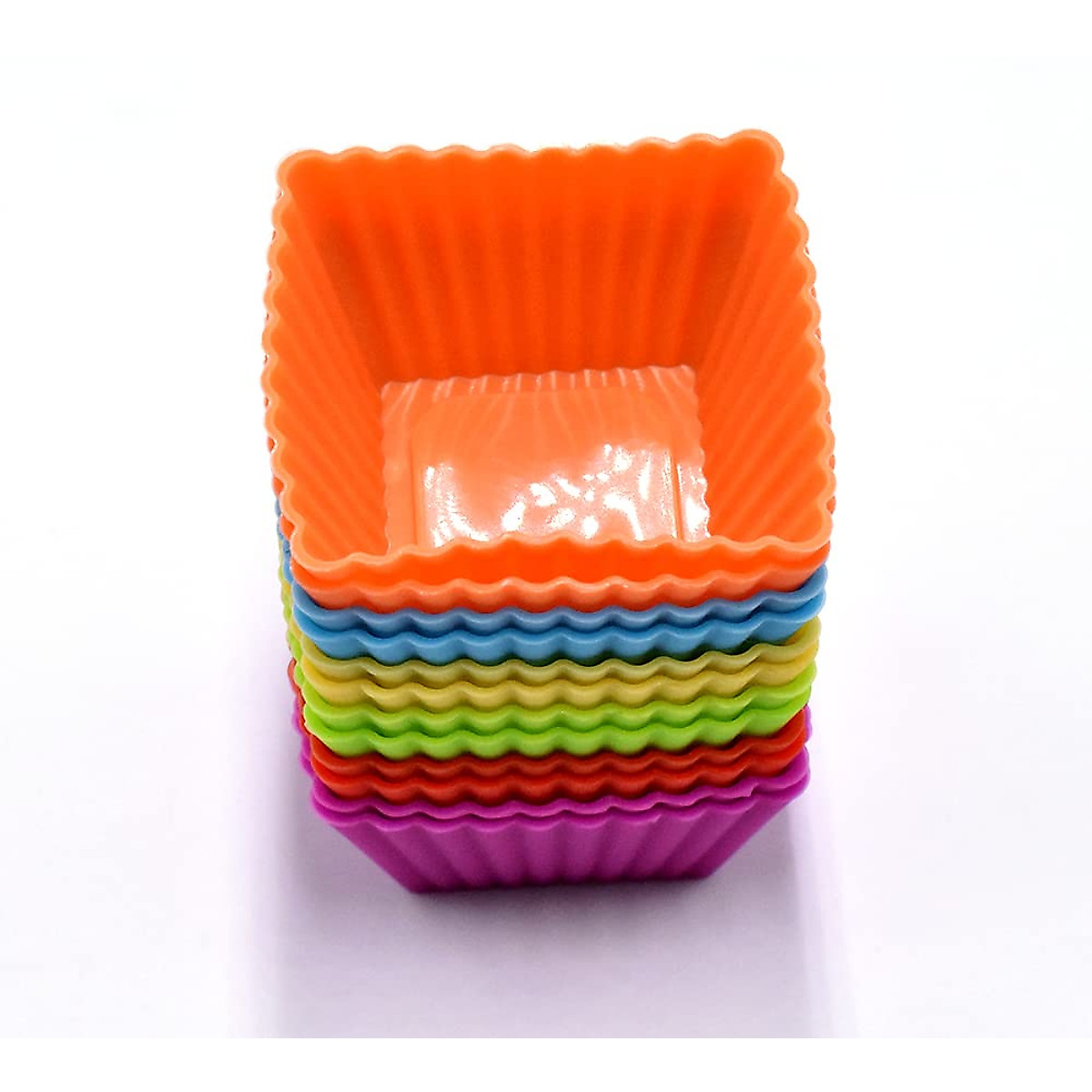 12PCS Silicone Mini Reusable Muffin Baking Cup Small Cupcake Holders Random Color Silicone Cupcake Liners Pastry Dessert Cups Nonstick Liner Molds for Making Muffin Chocolate Bread(Square)