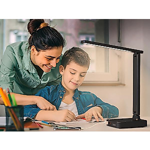 Wood LED Desk Lamp with 3 USB Charging Ports and 2 AC Outlets,3 Color Temperatures & 3 Brightness Levels, Touch/Memory/Timer Function,10W Eye Protection Foldable Reading Light,Office Table Lamp Wood