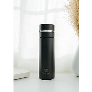 Insulated Tea Infuser Tumbler Thermos - Stainless Steel Travel Tea Mug with Lid | Cold Brew Coffee Mug Flask (Black Detachable, 15.9oz)