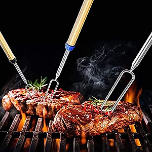 8Pack Marshmallow Roasting Sticks Telescopic 32inch & 8Pcs 14'' Long Kabob Skewers Stainless Steel Barbecue Skewers Grilling Set - Extendable Smores Fork BBQ Fire Pit Sticks Kit for Campfire, Sausage