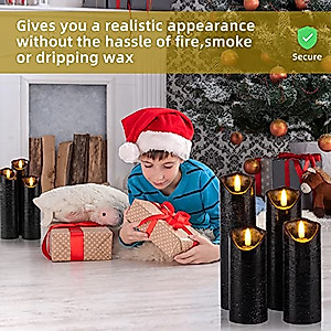 RY King Set of 9 Black Regular Textured Flameless Candles Battery Operated LED Real Wax Electric Candles with Remote Control Timer for Wedding Birthday Halloween Christmas Decorations