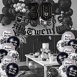 ayiho Death to My Twenties Black 30th Birthday Decorations Funeral for My Youth Rip to My 20s Sash Number 30 Balloon Latex Balloon for Funny Thirtieth Birthday Party Supplies (black)