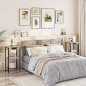 HOOBRO Tall End Table with Charging Station and USB Ports, 3-Tier Telephone Table, Small Entryway Table, Narrow Nightstand for Small Space in Living Room, Bedroom, Hallway, Rustic Brown BG09UDH01