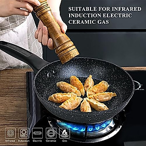 Nonstick Frying Pan Skillet,8 Inch Non Stick Granite Fry Pan Egg Pan Omelet Pans,Stone Cookware Chef's Pan with Heat-Resistant Handle,100% APEO&PFOA Free,Induction Compatible