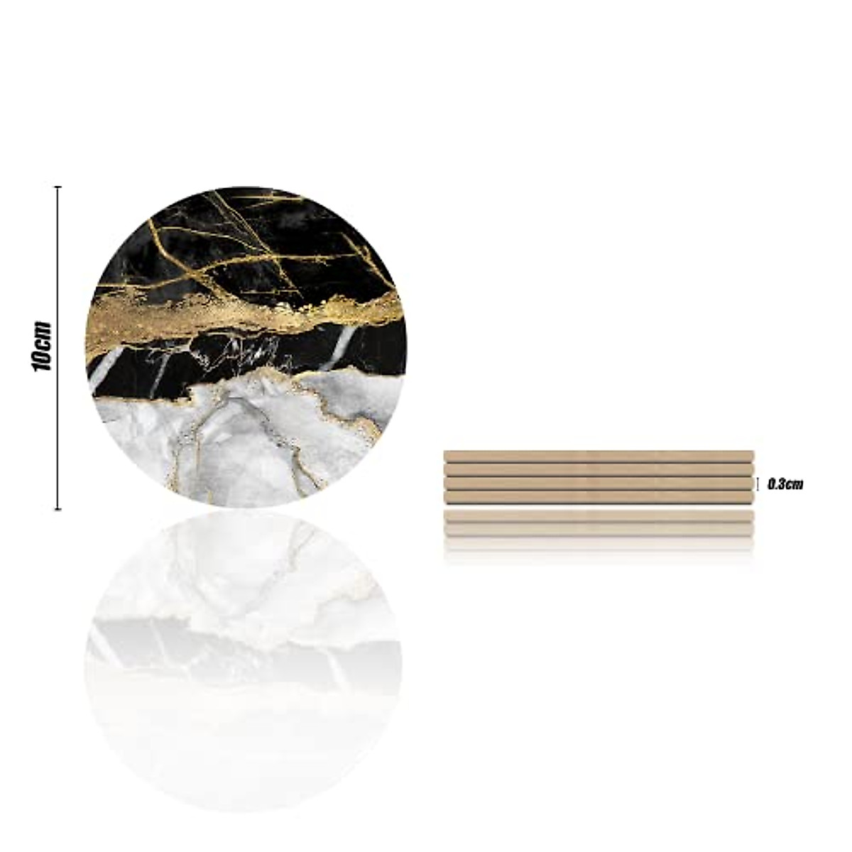 4Pcs Absorbent Drink Coasters Black Gold Grey Marble Pattern Round Coaster with Cork Backing Non-Slip for Home Office 4in