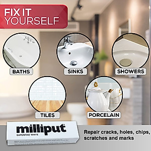 Milliput Plumbers Putty 10 Piece Set, Superfine White - with Sculpting Tools, Sanding Pad and Gloves - Ceramic Tile, Fiberglass Tub, Bath, Sink and Porcelain Repair Kit - 2 Part Epoxy Modeling Clay
