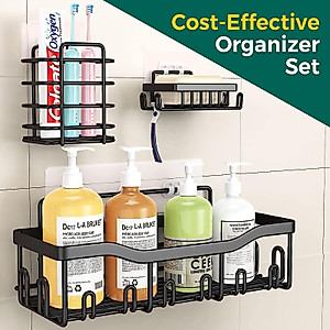 Shower Caddy Adhesive Shower Organizer for Bathroom Storage Organization, 5 Pack Shower Shelves No Drilling, Rustproof Stainless Steel Home & Kitchen Decor, Wall Hanging, RV Accessories, Black