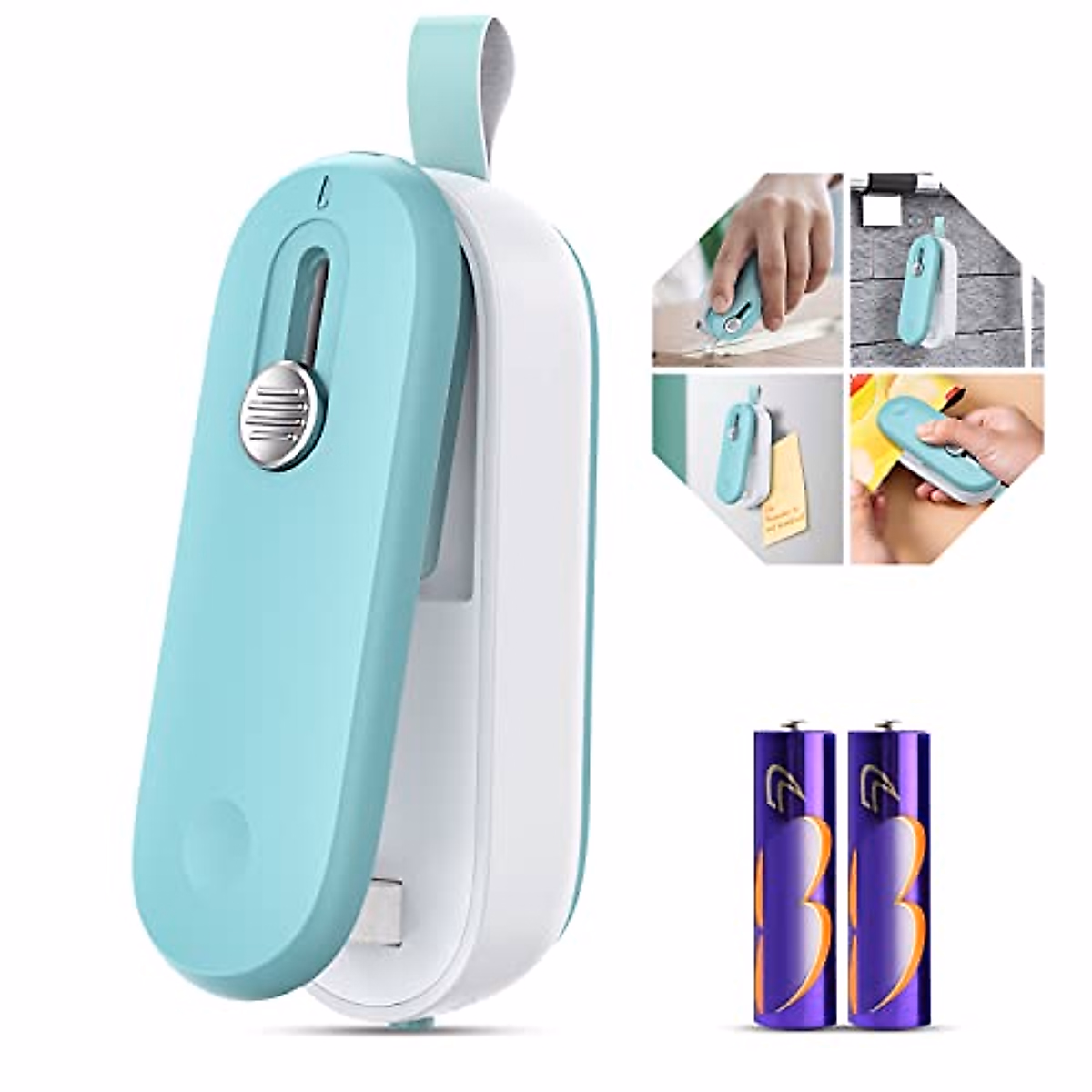 Mini Bag Sealer, Portable Heat Vacuum Sealer, 2 in 1 Heat Sealer and Cutter with Lanyard, Handheld Bag Resealer Machine for Plastic Bags Food Snack Storage (Batteries Included)