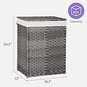 Paylesshere Laundry Basket Handwoven Laundry Hamper 90L/110L Foldable Rattan Laundry Hamper With Lid,2 Removable Liner Bags & 6 Laundry Bags,Clothes Hamper Bathroom Laundry Basket ,Grey