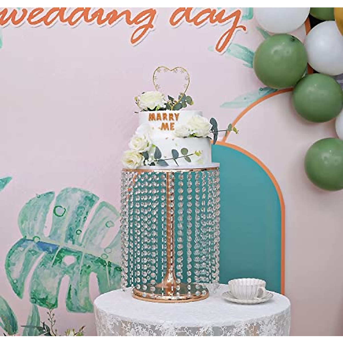 LANLONG Wedding Cake Stand for Dessert Table 12 Inch Gold Crystal Pendants Metal Cake Stand Serves as A Round Dessert Cupcake Display Plate 16 Inch Tall (Gold)