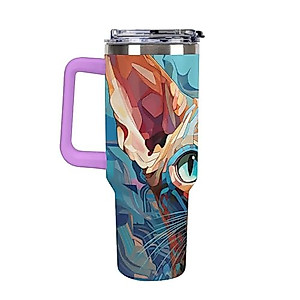 Sphynxs Cat Print 40 Oz Car Cup Stainless Steel Travel Mug Leak-Proof Insulated Tumbler with Handle Violet-style