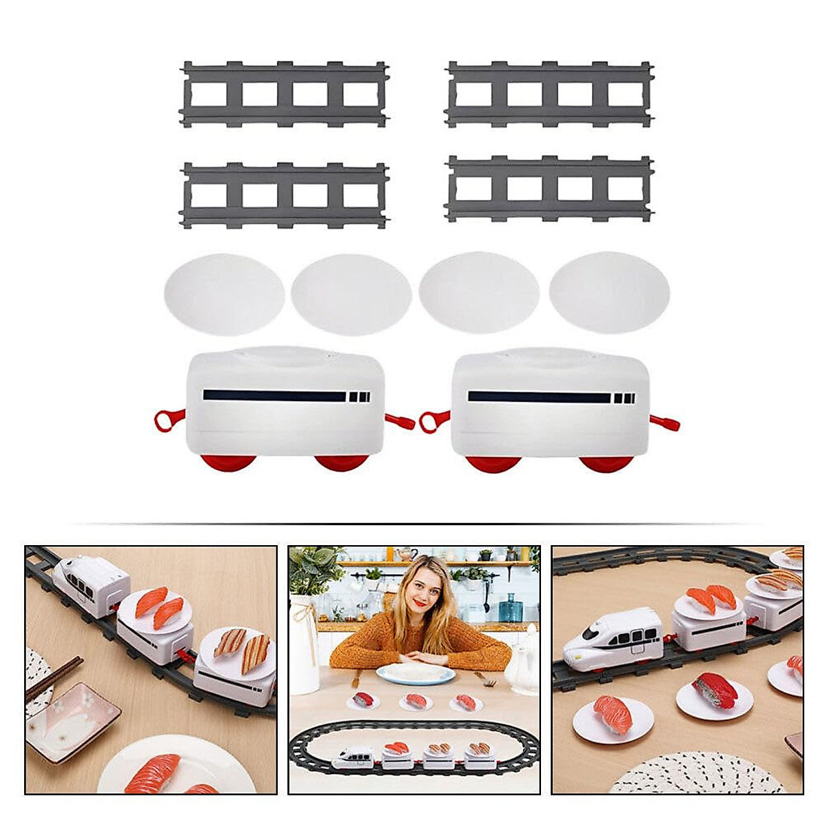 TOYANDONA Sushi Train Set Toy | Rotating Table Food Train Battery Powered Toy Train Set for Party DIY Sushi Display Table Swing Plate, Under Christmas Tree Train Track for Kids