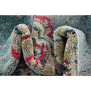 Unique Loom Medici Collection Floral Medallion Traditional Vintage Light Blue Round Rug (8' 0 x 8' 0)