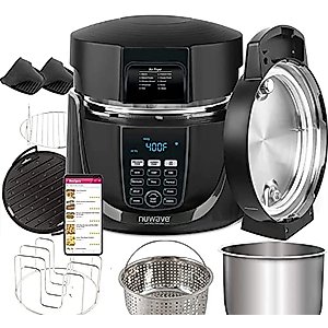 NuWave Duet Pressure Cooker, Air Fryer & Grill Combo Cooker with Removable Pressure and Air Fry Lids, 6qt Stainless Steel Pot, 4qt Stainless Steel