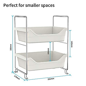 2-Tier Bathroom Countertop Organizer, Cosmetic Storage Shelf , Vanity Tray Cosmetic Skincare Makeup Storage, Kitchen Spice Rack , Silver&White