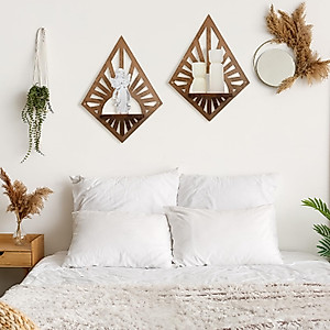 Menkxi 2 Pcs Boho Floating Shelves for Wall Rustic Wooden Rainbow Wall Shelves Diamond Bohemian Hanging Shelf Wall Mount Wood Book Candle Holder for Nursery Bedroom Room Wall Decor(Diamond)