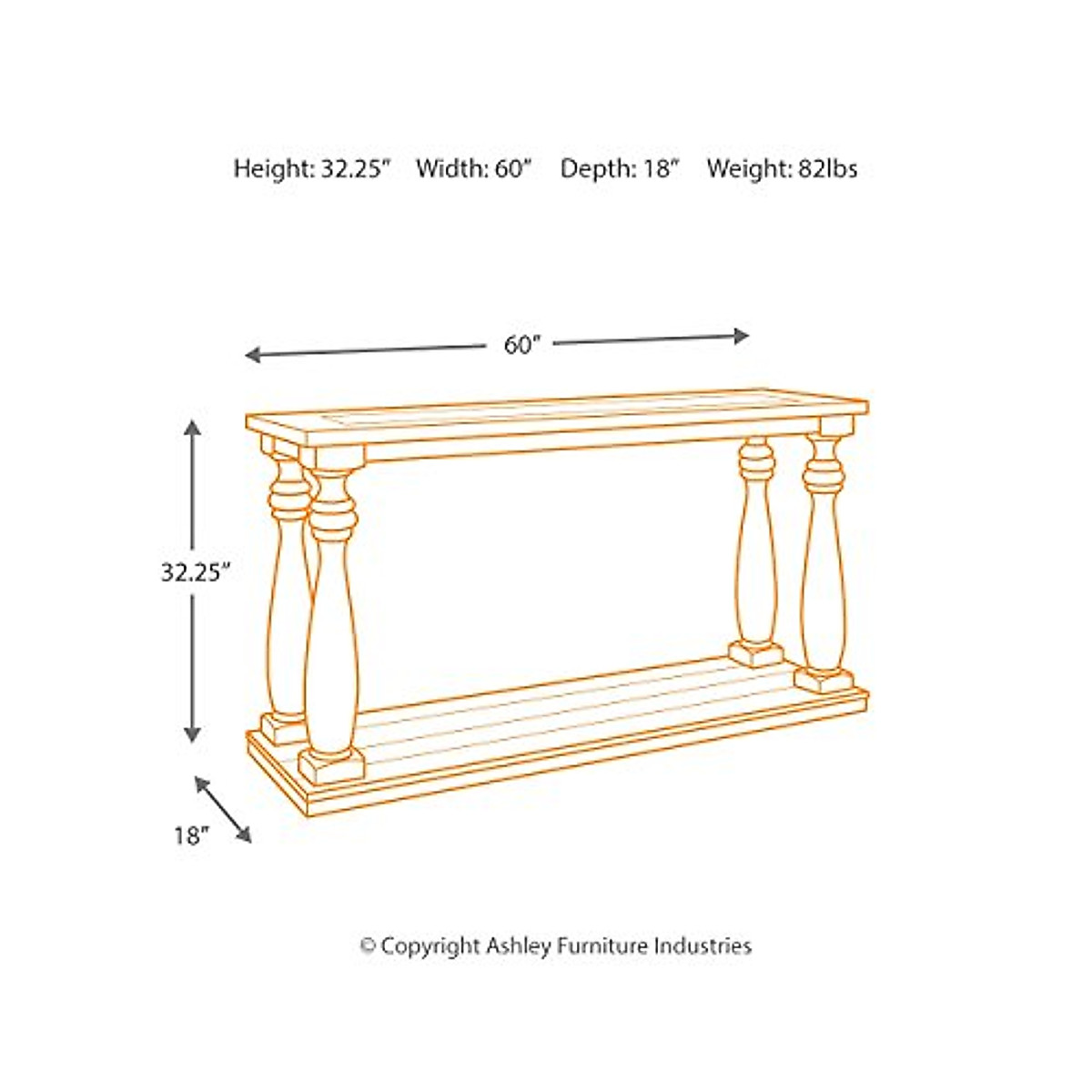 Signature Design by Ashley Mallacar Rustic Cottage Rectangular Sofa Table with Floor Shelf, Black
