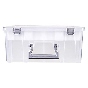 AB Designs 6899ABD Super Satchel Double Deep with Lift-Out Tray and Removable Dividers, Stackable Home Storage Organization Container, Clear with Sliver Latches and Handle