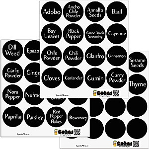 Cohas Chalkboard Labels for Libbey 4.5 Ounce Glass Spice Jars includes 48 Preprinted Labels, Spanish and Mexican Spices