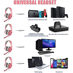 SADES SA708GT Stereo Gaming Headset for Xbox One, PS4, PC, Mobile, Noise Cancelling Over Ear Headphones with Mic & Bass Surround Soft Memory Earmuffs for Laptop Nintendo Switch Games-Pink