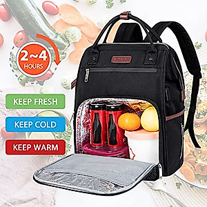 EMPSIGN Lunch Backpack for Women & Men, 15.6 Inch Laptop Backpack Cooler Bag with USB Port & Insulated Lunch Box, Waterproof Light Weight Diaper Bag for Travel School Work-Black