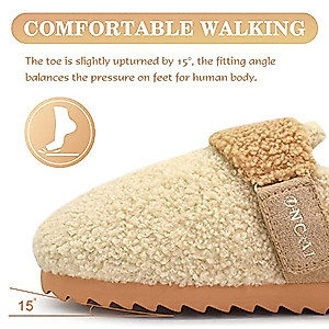 ONCAI Womens Fluff Slippers,Cute Sherpa Faux Fur Scuff Garden Slip on House Slippers with Polar Fleece Lining Memory Foam Footbed and Indoor/Outdoor Rubber Hard Soles Beige US Size 11