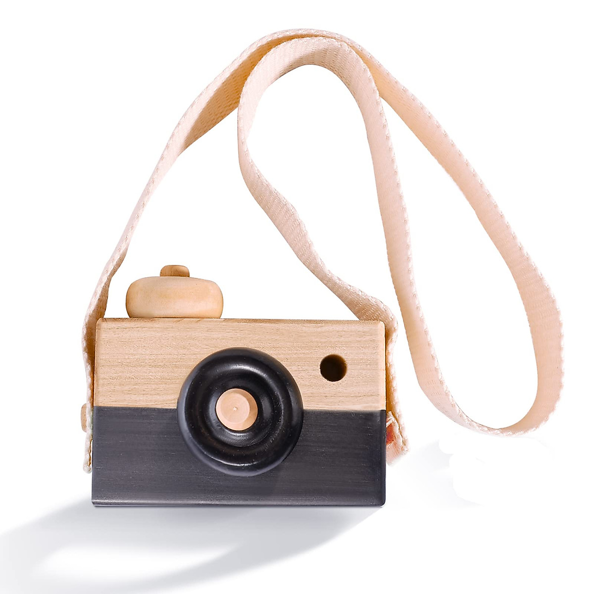 Liangxiang Wooden Camera Toy, Mini Wooden Camera Toy Pillow for Toddler Baby Neck Hanging Camera Photographed Props Present Clothing Accessory Cute Camera Toy Kid’s Room Hanging Decor Gift (Black)