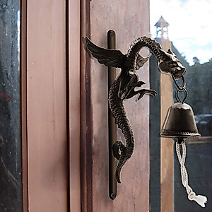 DreamsEden Wall Bell, Iron Dragon Sculpture Doorbell for Front Door Garden Farmhouse Wall Decor Art