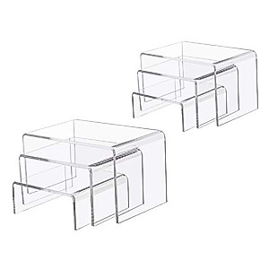 Jusalpha 6 -Piece Strong Clear Acrylic Rectangular Riser For Retail, Shelf Showcase Fixtures for Jewelry, Display Stand for Amiibo Funko POP Figures, Cupcakes, Food Display (2)